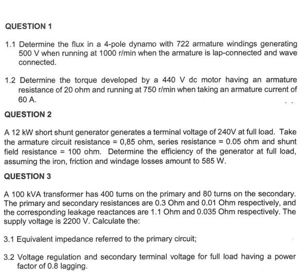 Solved QUESTION 1 1.1 Determine the flux in a 4-pole dynamo | Chegg.com