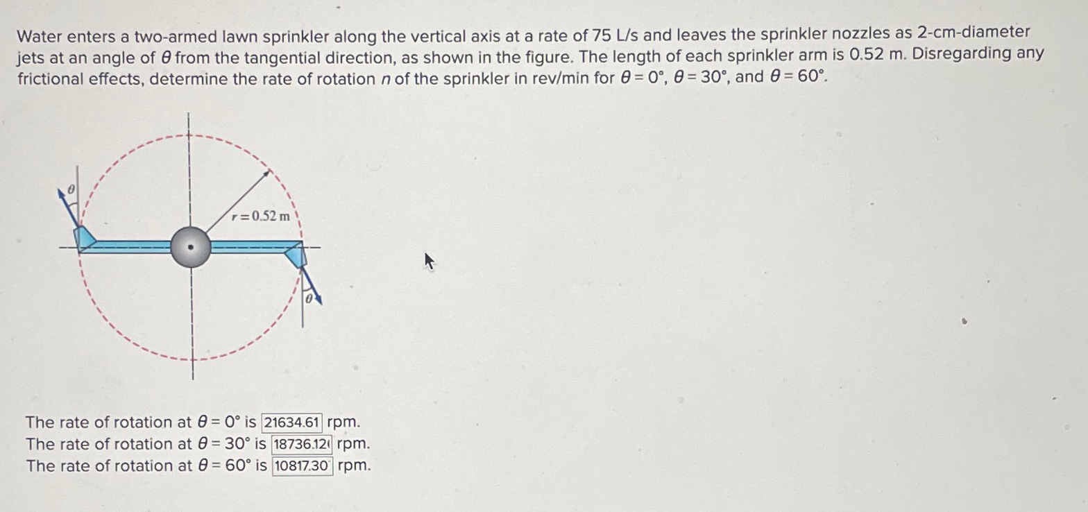 Solved Water enters a two-armed lawn sprinkler along the | Chegg.com