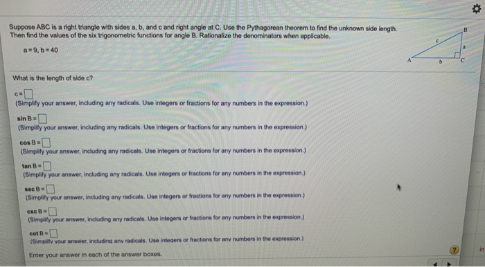 Solved Suppose ABC is a right triangle with sides a, b, and | Chegg.com