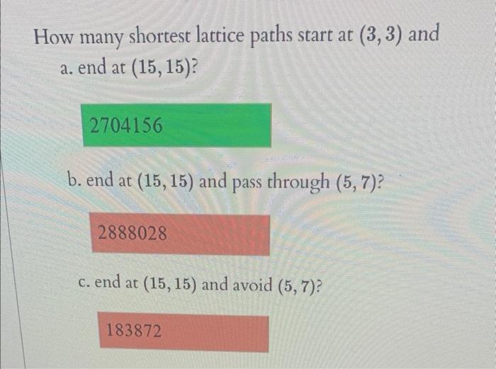 Solved How many shortest lattice paths start at (3,3) and a. | Chegg.com