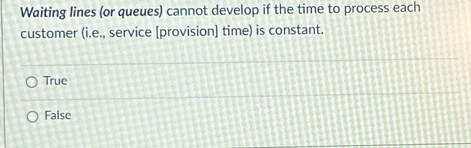 Solved Waiting lines (or queues) ﻿cannot develop if the time | Chegg.com