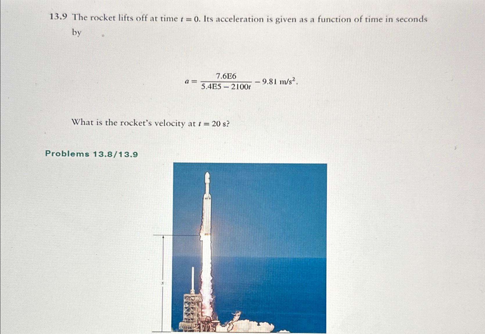 Solved 13.9 ﻿The rocket lifts off at time t=0. ﻿Its | Chegg.com
