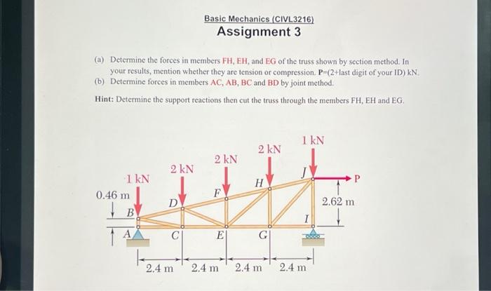 Solved (a) Determine the forces in members FH, EH, and EG of | Chegg.com