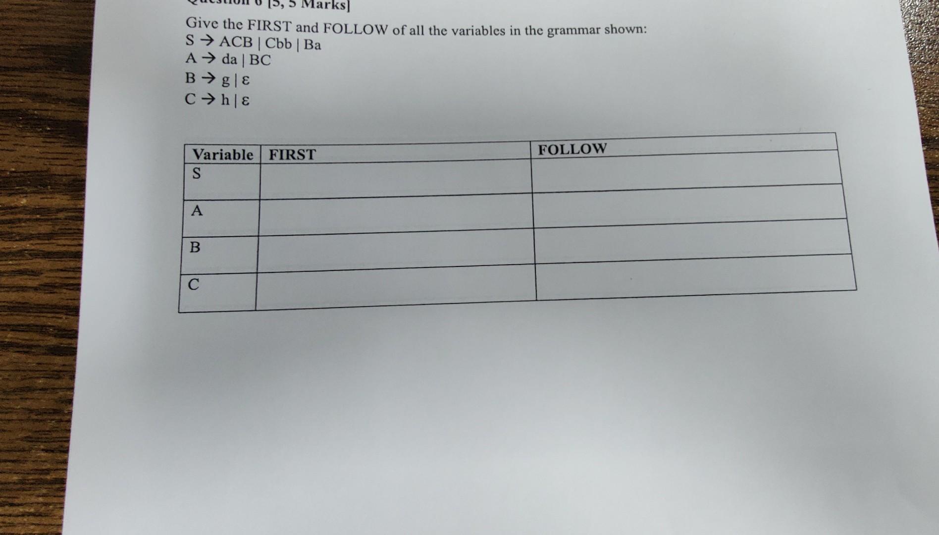 Solved Give the FIRST and FOLLOW of all the variables in the | Chegg.com