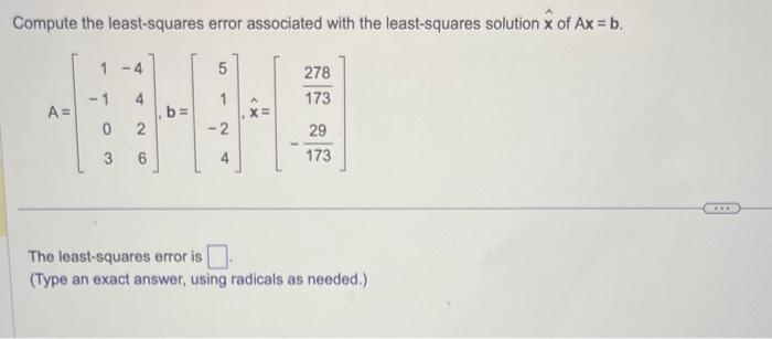 Solved Compute the least-squares error associated with the | Chegg.com