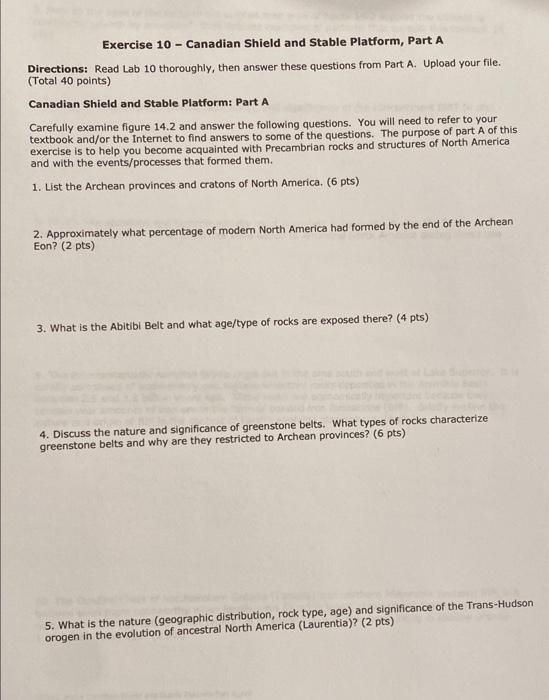 Solved Exercise 10 - Canadian Shield and Stable Platform, | Chegg.com