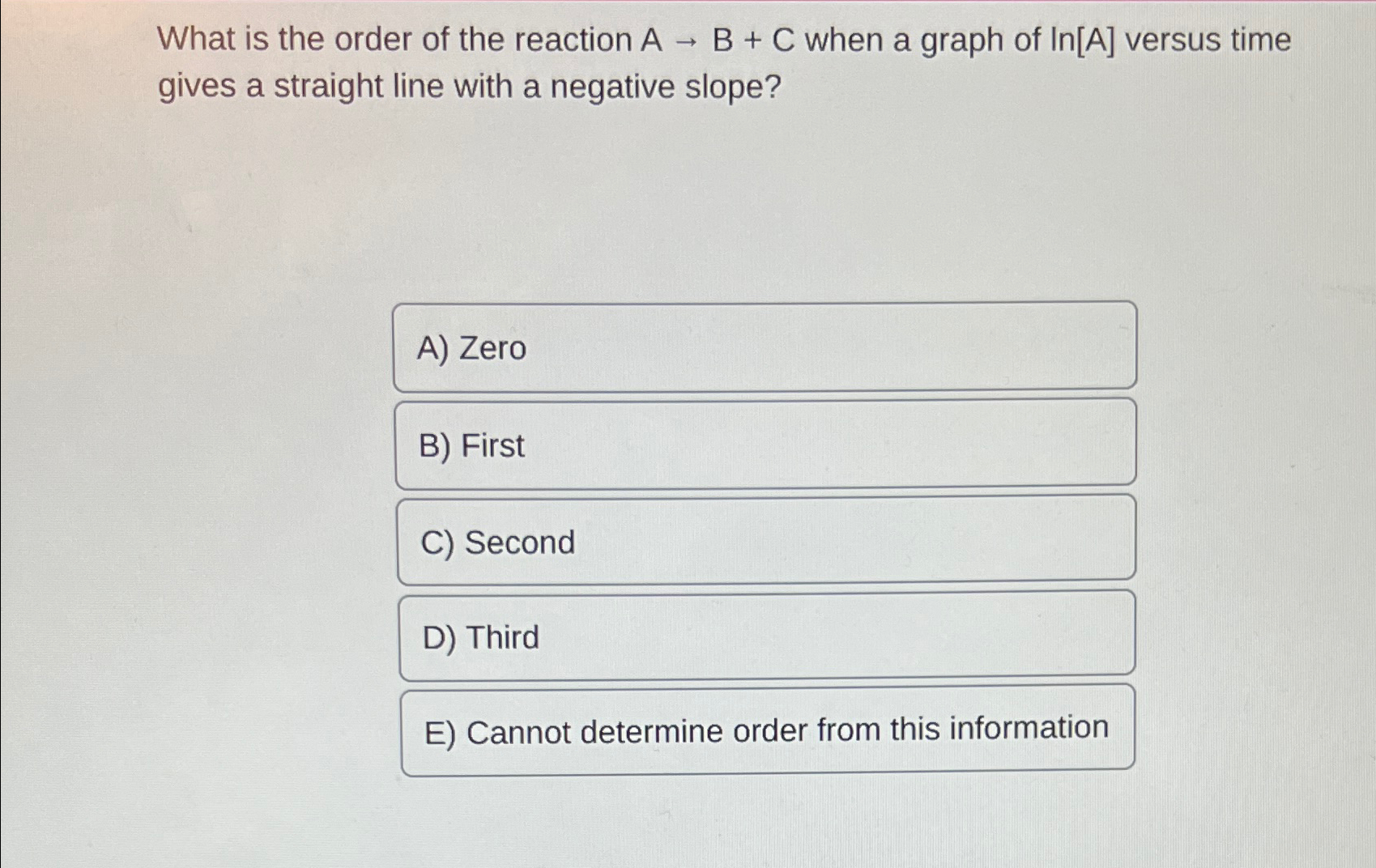 Solved What is the order of the reaction A→B+C ﻿when a graph | Chegg.com