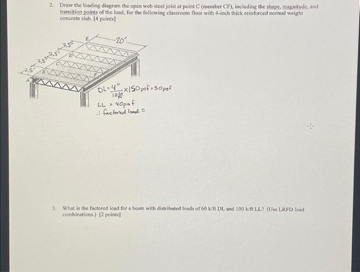 Solved 2. Draw the loading diagram the open web steel joist | Chegg.com