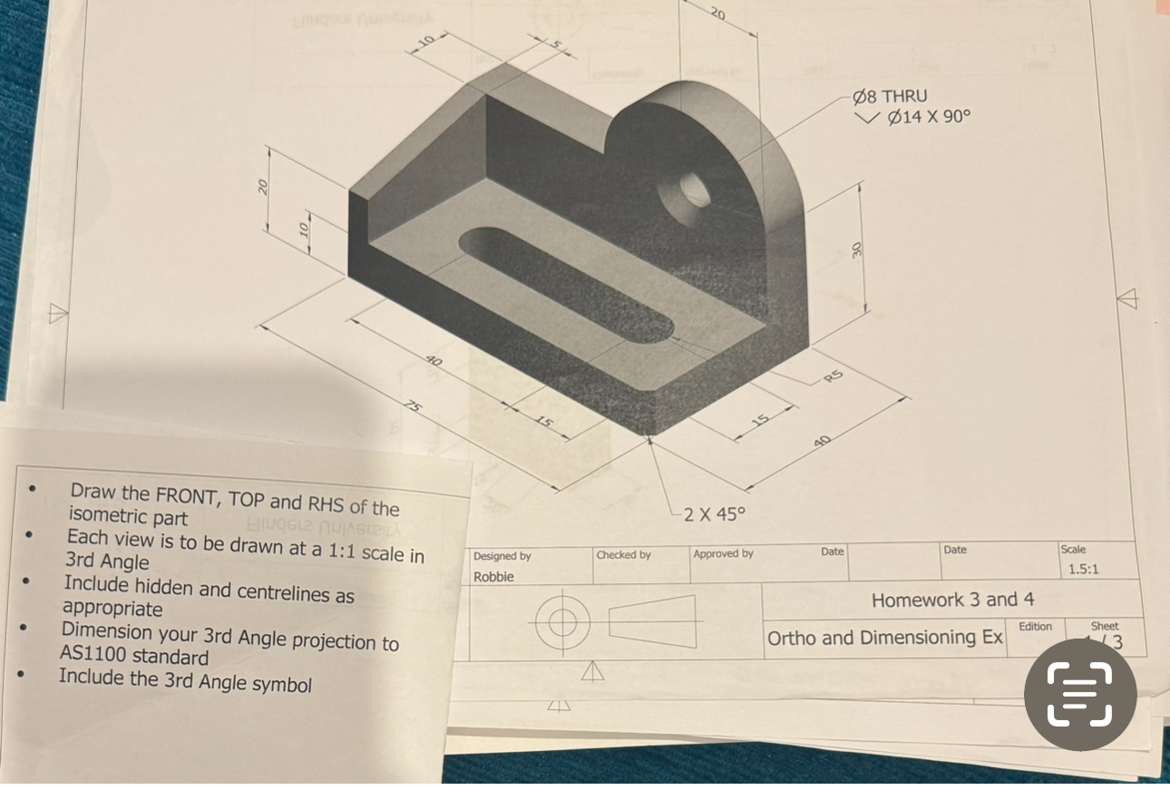 Solved Draw the FRONT, TOP and RHS of the isometric part, | Chegg.com