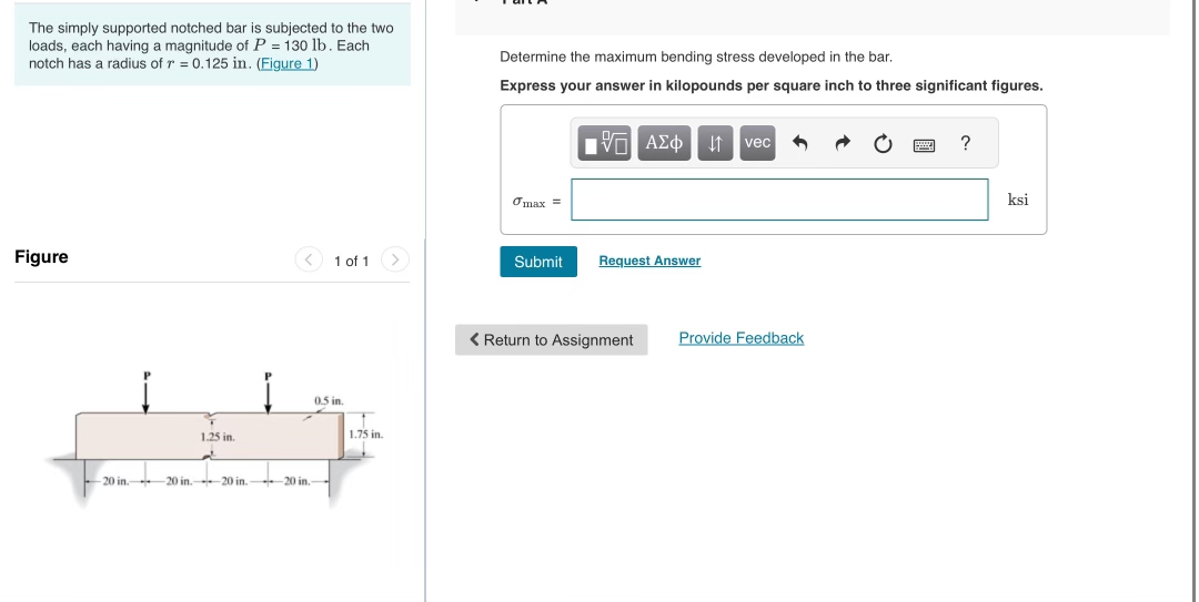 Solved The simply supported notched bar is subjected to the | Chegg.com
