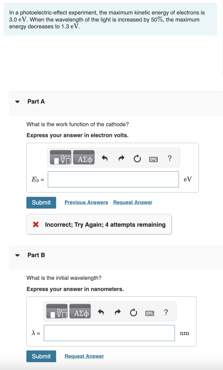 Solved Part AWhat is the work function of the | Chegg.com