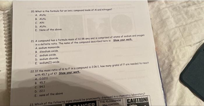 Solved 20. What is the formula for an lanic compound mede of | Chegg.com