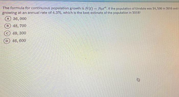 Solved The formula for continuous population growth is N(t) | Chegg.com