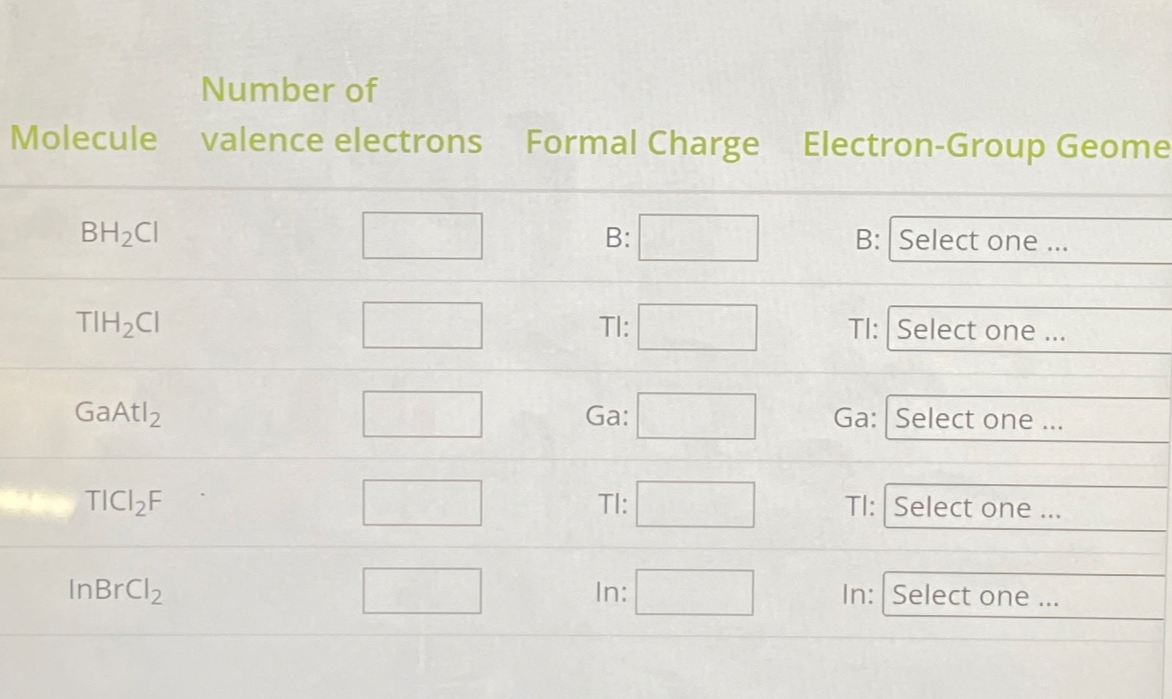 Solved Number ofMolecule valence electrons Formal Charge | Chegg.com