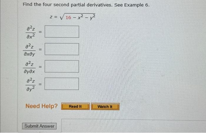 Solved Find the four second partial derivatives. See Example | Chegg.com
