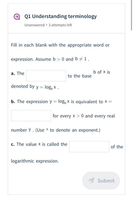 Solved Q2 Understanding terminology Unanswered 3 attempts | Chegg.com Solved Q2 Understanding terminology Unanswered 3 attempts | Chegg.com