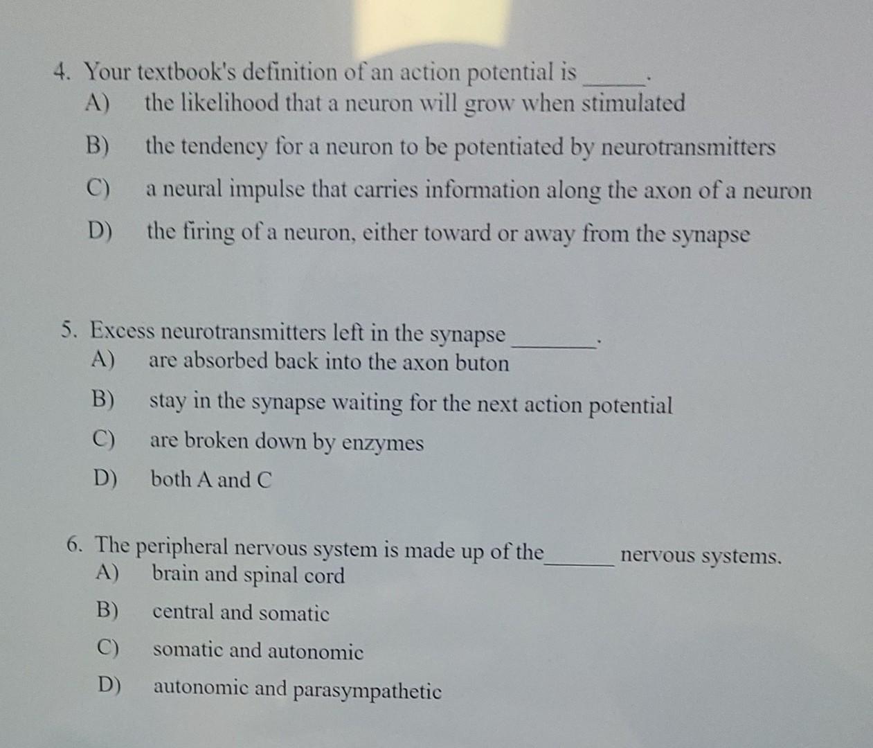 Solved 4. Your textbook's definition of an action potential | Chegg.com