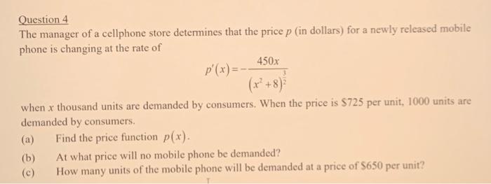Solved Question 4 The manager of a cellphone store | Chegg.com