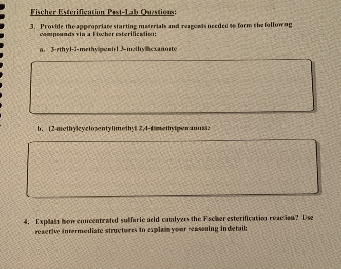 Solved Fischer Esterification Post-Lab Questions: 3. Provide | Chegg.com