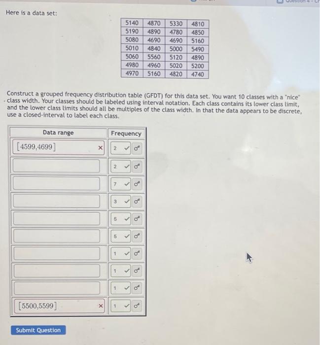 Solved Here is a data set: Construct a grouped frequency | Chegg.com