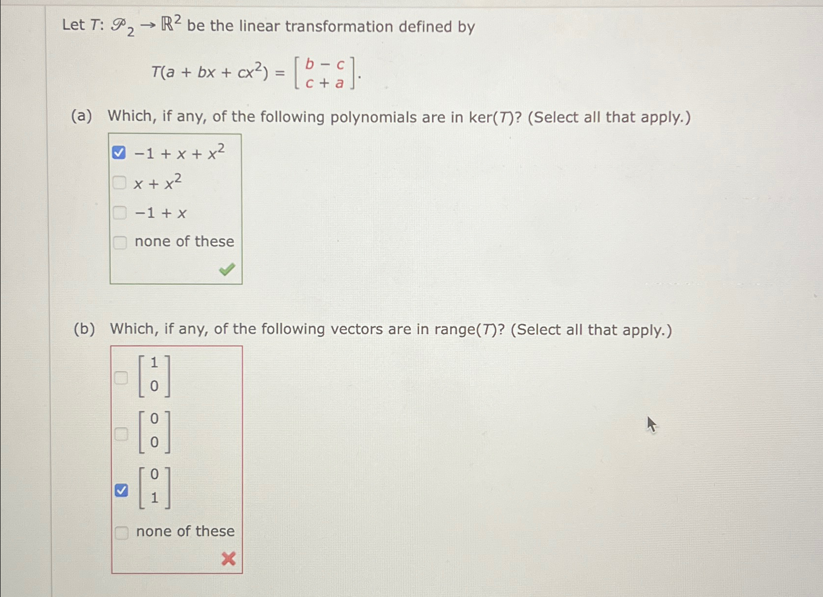 Solved Let T:P2→R2 ﻿be the linear transformation defined | Chegg.com