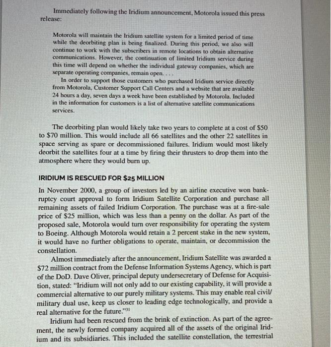 The Rise, Fall, and Resurrection of Iridium: A | Chegg.com