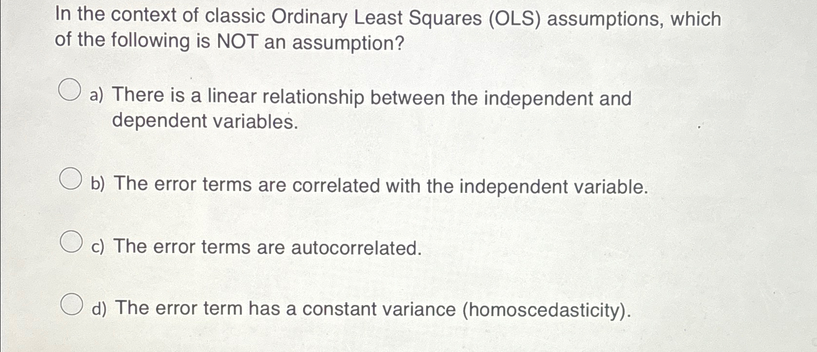 Solved In the context of classic Ordinary Least Squares | Chegg.com