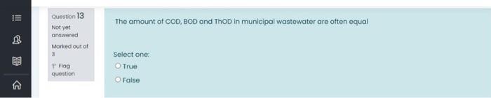 Solved !!! The amount of COD, BOD and Thod in municipal | Chegg.com