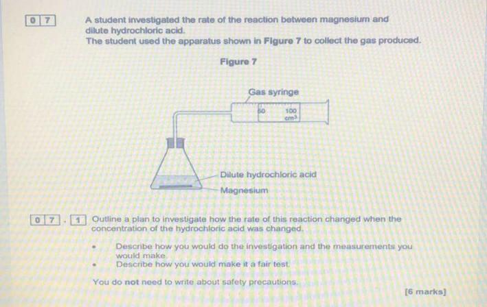Solved 07 A student investigated the rate of the reaction | Chegg.com