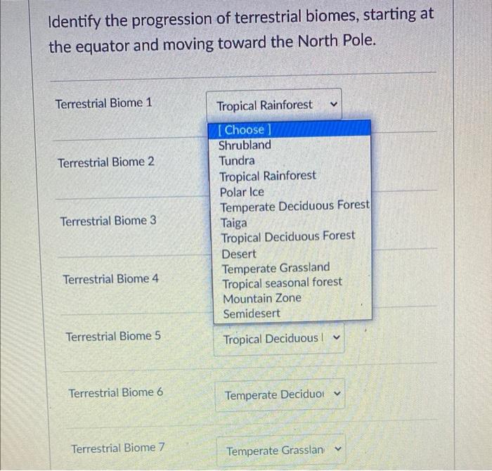 Solved Identify the progression of terrestrial biomes, | Chegg.com