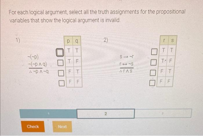 Solved For Each Logical Argument Select All The Truth 
