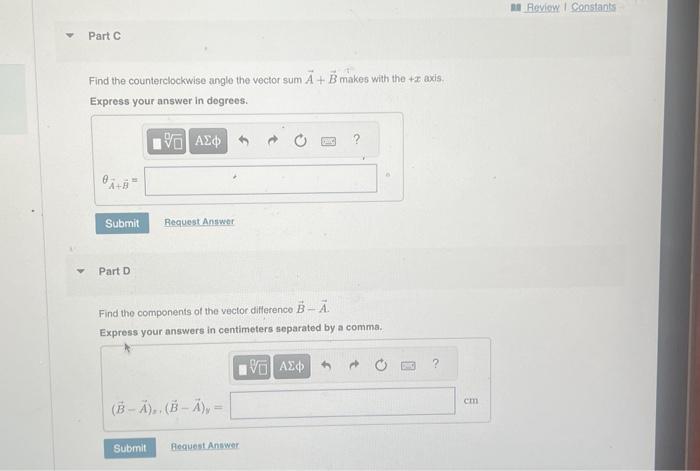 Solved Find the counterclockwise angle the vector sum A+B | Chegg.com