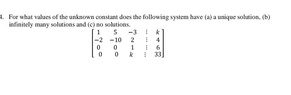 Solved For what values of the unknown constant does the | Chegg.com