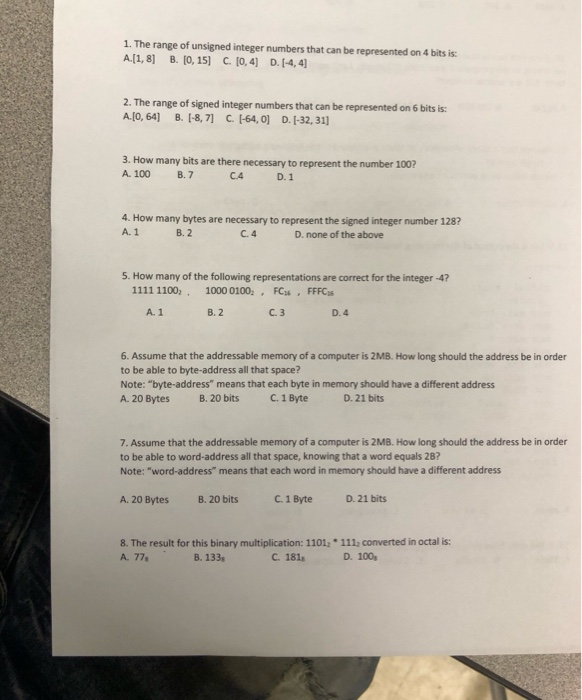 Solved 1. The range of unsigned integer numbers that can be | Chegg.com