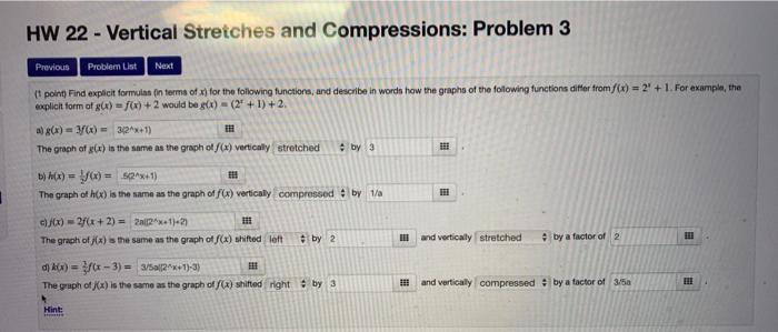 Solved HW 22 - Vertical Stretches and Compressions: Problem | Chegg.com