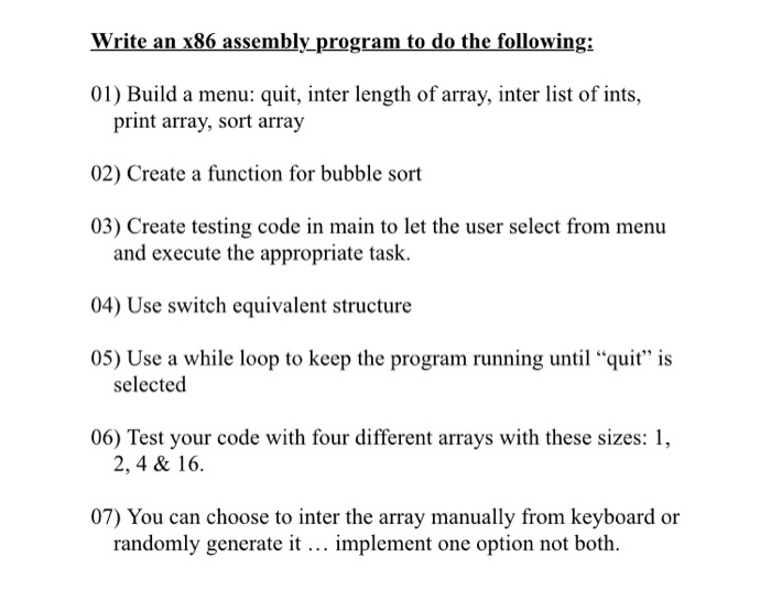 Write an x86 assembly_program to do the following: | Chegg.com