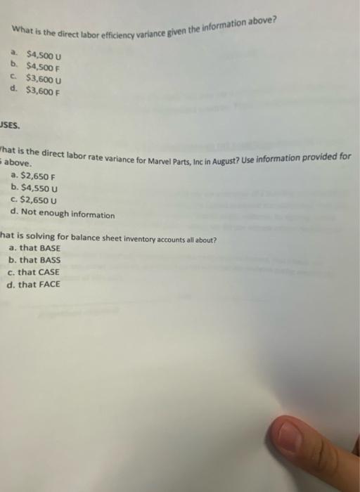 Solved What is the direct labor efficiency variance given | Chegg.com