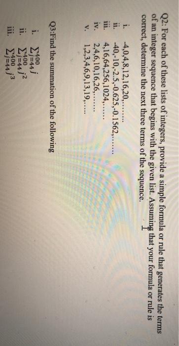 Solved Q2: For each of these lists of integers, provide a | Chegg.com