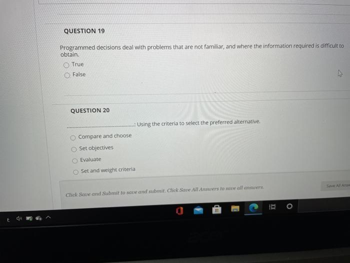 Solved QUESTION 19 Programmed decisions deal with problems | Chegg.com