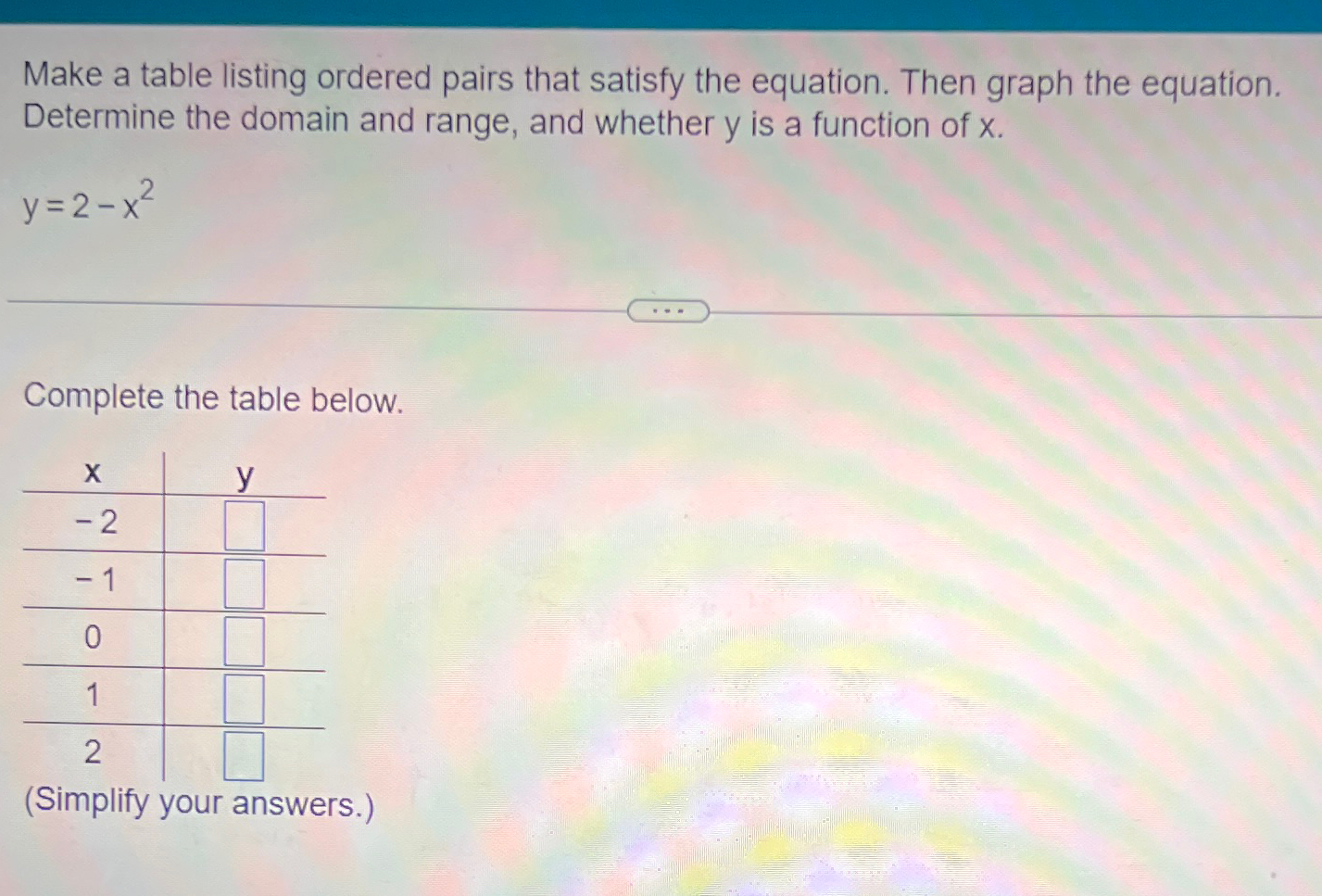 Solved Make a table listing ordered pairs that satisfy the | Chegg.com