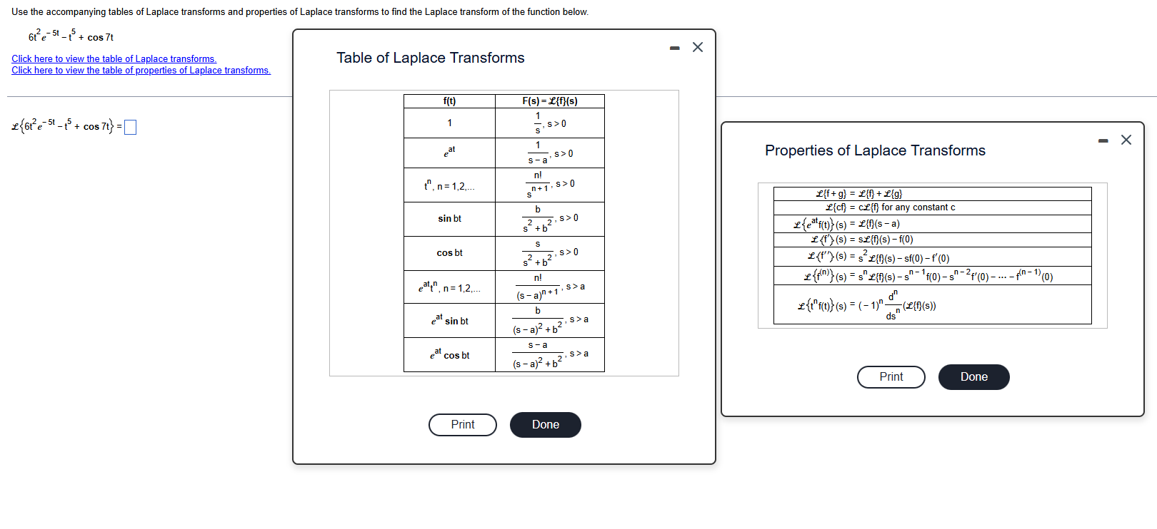 Solved Use the accompanying tables of ﻿Laplace transforms | Chegg.com