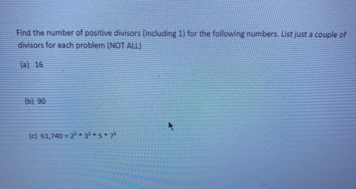 Solved Find the number of positive divisors (including 1) | Chegg.com