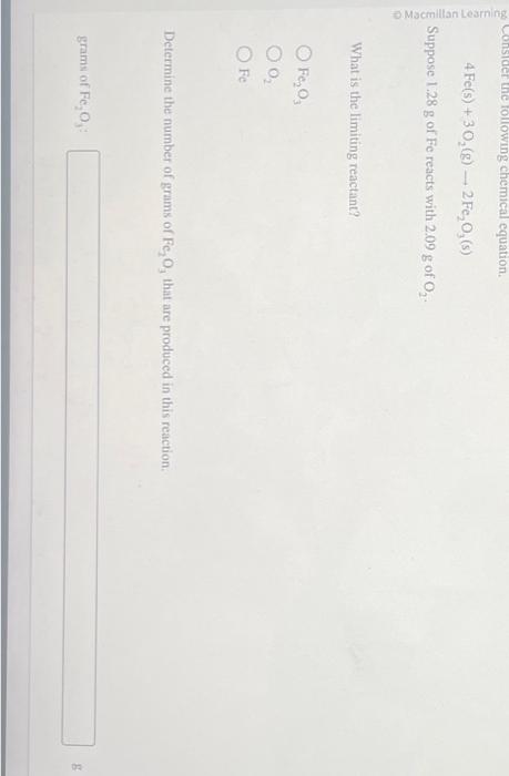 Solved Consider The Following Chemical Equation 4 Fe S