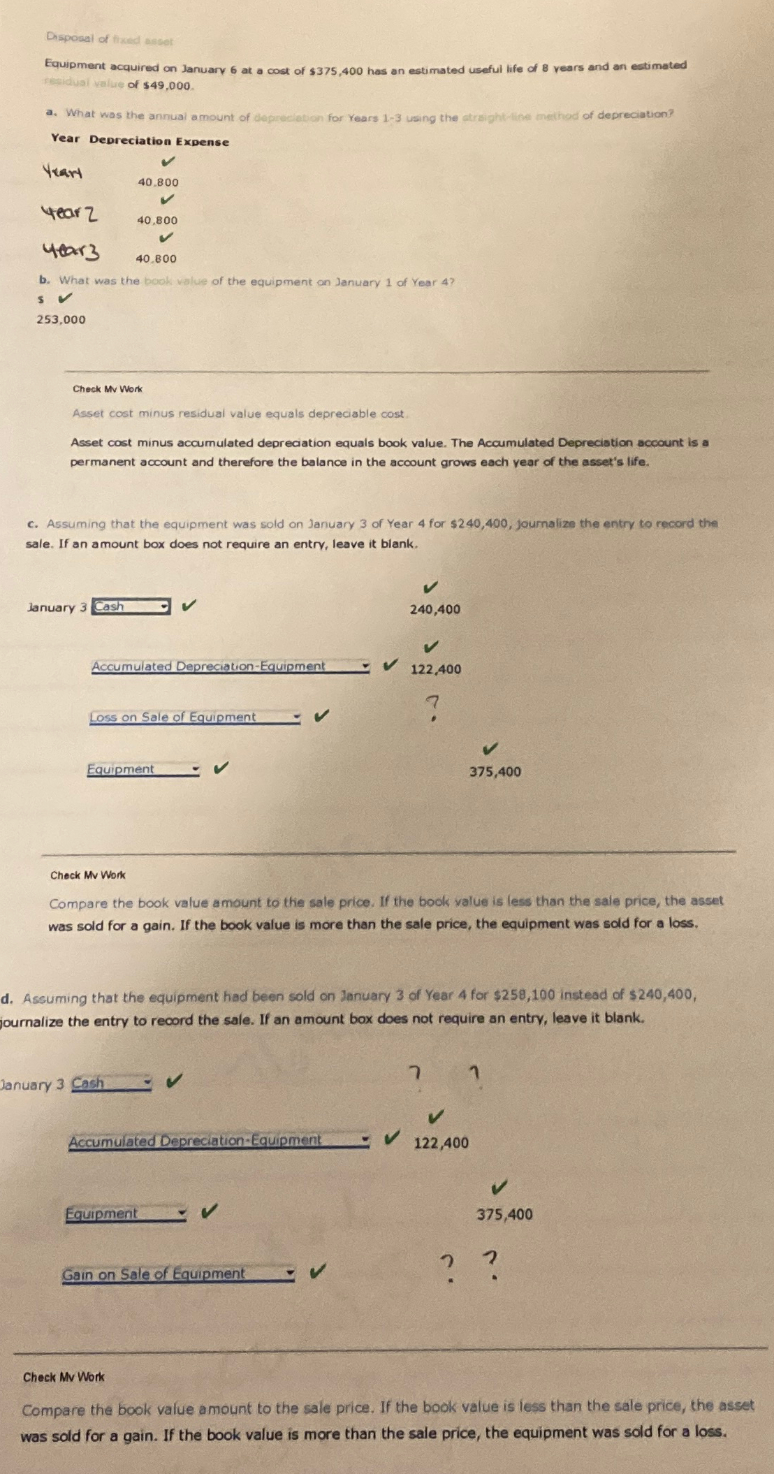 Solved Disposal of fixied assetEquipment acquired on January | Chegg.com