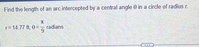 Solved Find the length of an arc intercepted by a central | Chegg.com