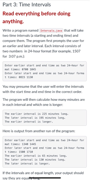 Solved Part 3: Time Intervals Read everything before doing | Chegg.com