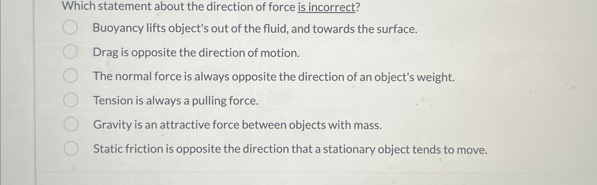 Solved Which statement about the direction of force is | Chegg.com