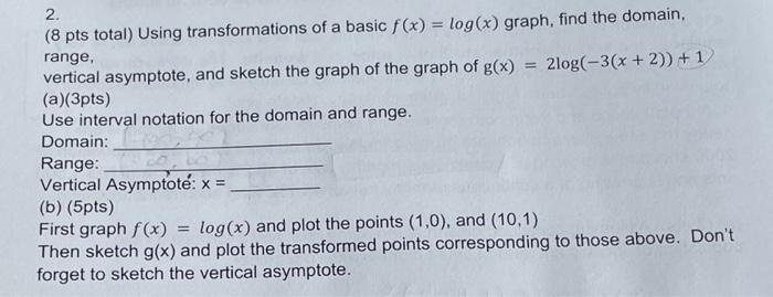 Solved 2. (8 pts total) Using transformations of a basic | Chegg.com