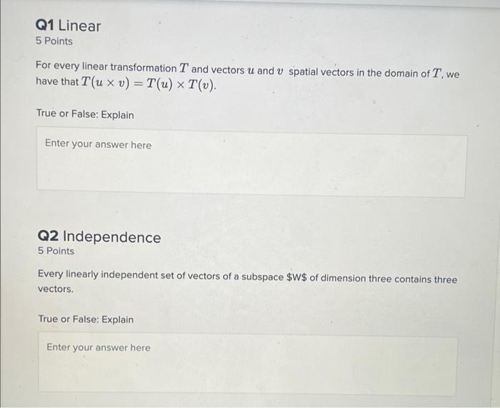 Solved Q1 Linear 5 Points For every linear transformation T | Chegg.com