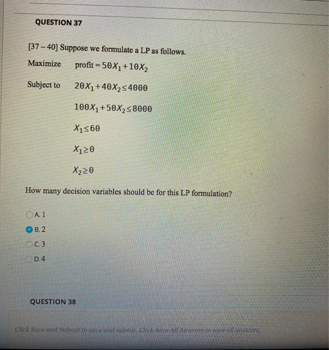 Solved QUESTION 39 Applying the comer point method to solve | Chegg.com